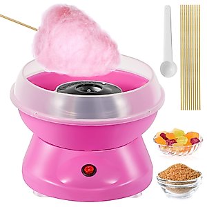 Cotton Candy Machine for Kids, Mini Electric Cotton Candy Maker with Food Grade Splash-Proof Plate for Home Kids Birthday Family Party, Includes 10 Bamboo Sticks & Sugar Scoop, Pink