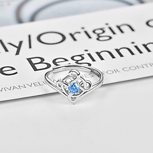 AOVEAO Celtic Knot Ring,925 Sterling Silver Blue Artificial Zircon Adjustable Irish Knot Lucky Open Rings Jewelry for Women