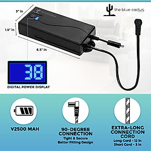 The Blue Cactus Company Two Universal Battery Packs for Reclining Furniture with LCD Display - Wireless 2500mAh Rechargeable Battery Packs with One Charger and Power Cord Combo