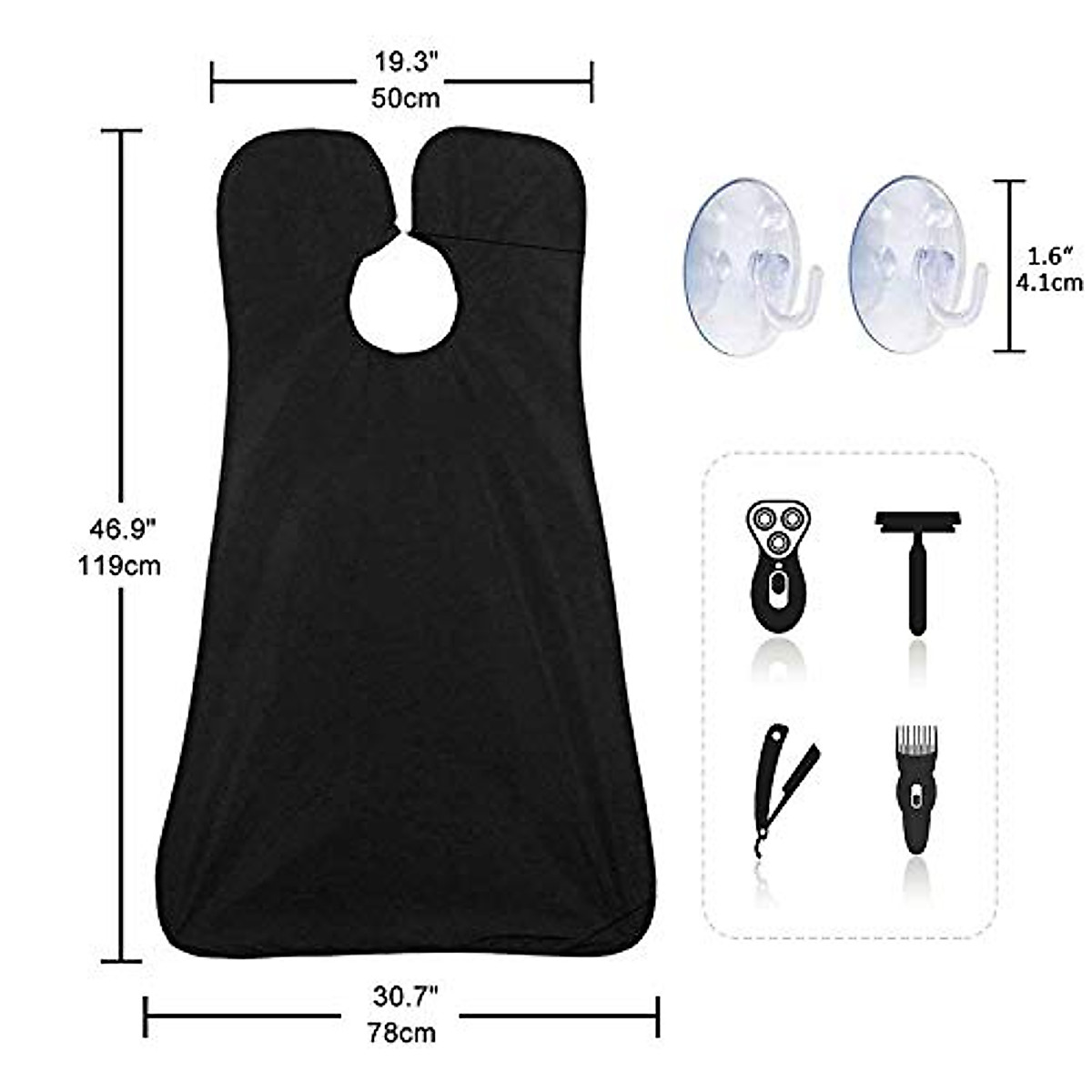 Beard Bib Apron for Men, Gift Beard Trimming Catcher Bib for Shaving & Hair Clippings, Waterproof Non-Stick Hair Catcher Grooming Cloth with 2 Suction Cups