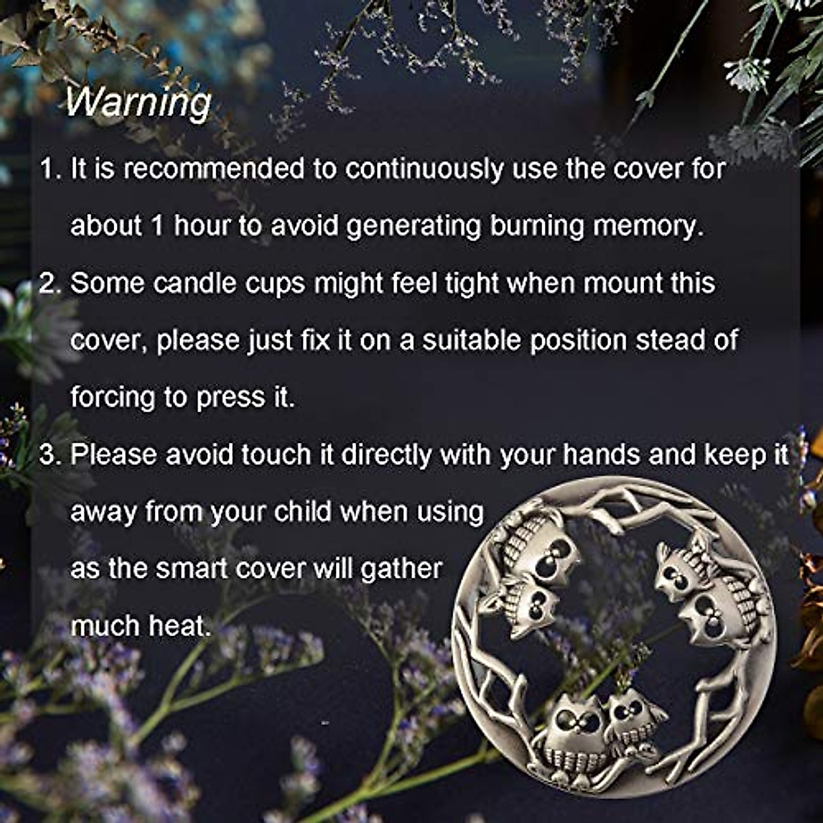 UCINNOVATE Candle Toppers Jar Candle Accessories Shades Sleeves for Jar Candles, Prefect Gift for Halloween Thanksgiving Christmas Candle Lover(Sliver Antique Owl Patterns)