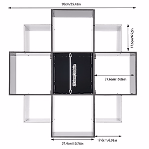 LyeXD 3 Tiers Wall Shelf w/9 Compartments, 35.43in Long Floating Shelf for Wall Multi-Grid Wall Mounted Bookcase up to 66.1lbs, Unique Bookshelf Storage Shelves for Bedroom (Black+White)