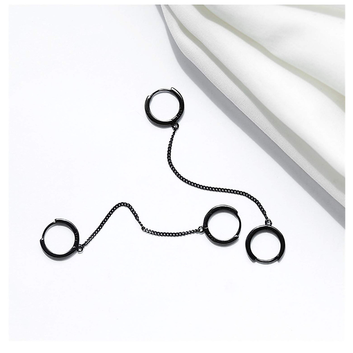 Unique Small Silver Chain Handcuff Hoop Earrings Double Piercing Dangle Drop Cartilage Earrings Chic Chain Huggie Hoop Earrings for Men Women Statement Jewelry Gifts (Black)