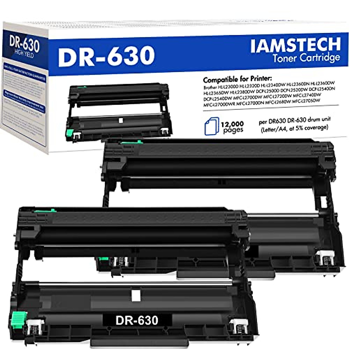 iamstech DR630 DR-630 Drum Unit 2-Pack Replacement for Brother MFC-L2700DW HL-L2300D HL-L2340DW HL-L2380DW MFC-L2740DW DCP-L2540DW HL-L2305W HL-L2360DW Printer Black
