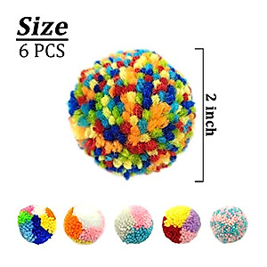 Andiker 6Pcs Assorted Color Cat Ball Toys, Woolen Yarn Puffs Cat Pom Pom Balls Interactive Kitten Chasing Toys