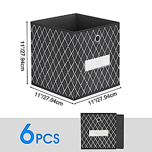 Cube Storage Organizer Bins - 11x11x11 Inch Fabric Storage Cubes Basket Container with Metal Ring Handle for Closet,Pantry,Boys,Girls,Kids Toys,Clothes,Nusery,Kallax Shelving Unit,Set of 6 (Gray)