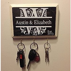 Personalized Key Holder for Wall - Custom Key Hanger with Family or Couple's Name | Vinyl or Laser Engraved Options | Natural Wood Key Rack | Made in USA.