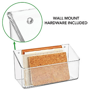 mDesign Plastic Wall Mount Organizer - 12" Wide Hanging Caddy for Home Storage - Angled Mountable Container Bin for Dorm, Bathroom, and Office - Phone Holder Basket - Ligne Collection - 2 Pack -Clear