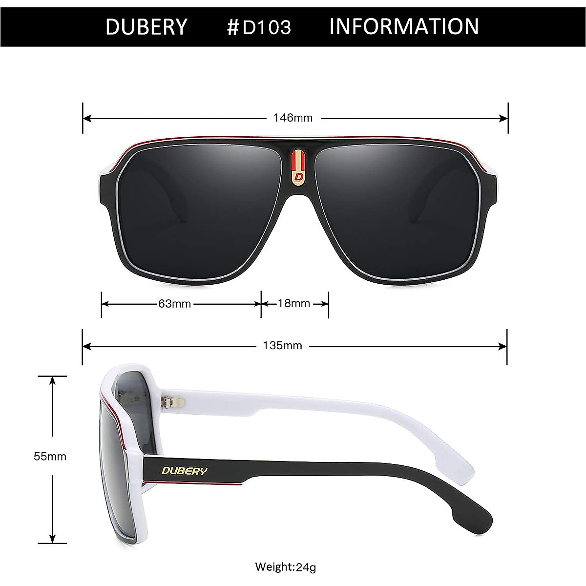 DUBERY Mens Oversized Aviator Sunglasses Classic Large Polarized Lens Shades D103