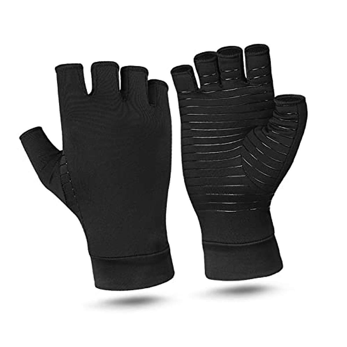 Copper Arthritis Compression Gloves ,Women Men Anti Slip Copper Infused Fingerless Gloves Compression Arthritis Gloves for Arthritis Pain, Rheumatoid, Tendonitis, Hand Pain, Computer Typing, Black(M)