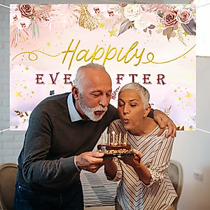 INNORU Happily Ever After Backdrop Banner, Mr & Mrs Wedding Party Photography Backdrop Poster Engagement Party Anniversary Bridal Shower Decorations Photo Booth Props 6x4ft
