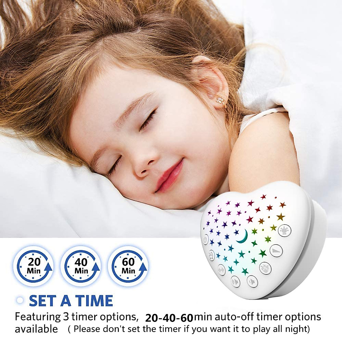 BEREST A13 White Noise Machine & Baby Sleep Soother with 15 Soothing Sounds & Projector Star Night Light, Cry Sensor, Rechargeable Lithium Battery, Portable for Baby, Toddlers, Attaches to Crib
