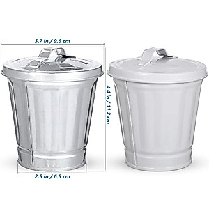 Alipis Metal Mini Trash Can Desktop Garbage Bins Makeup Brush Pencil Storage Box Tiny Wastebasket with lid for Home Office (Silver + White)