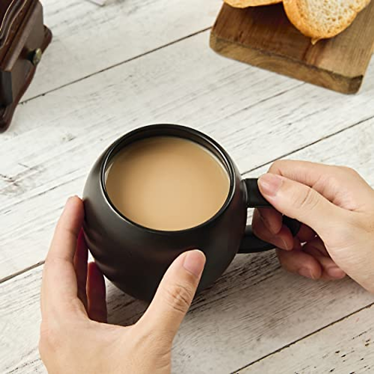 LYEOBOH Coffee Mugs Set Porcelain Coffee Cups,14 OZ Coffee Mugs Ceramic Tea Mug for Hot Cocoa, Diner, Ceramic Large Latte Mug Set of 4, Matte Black