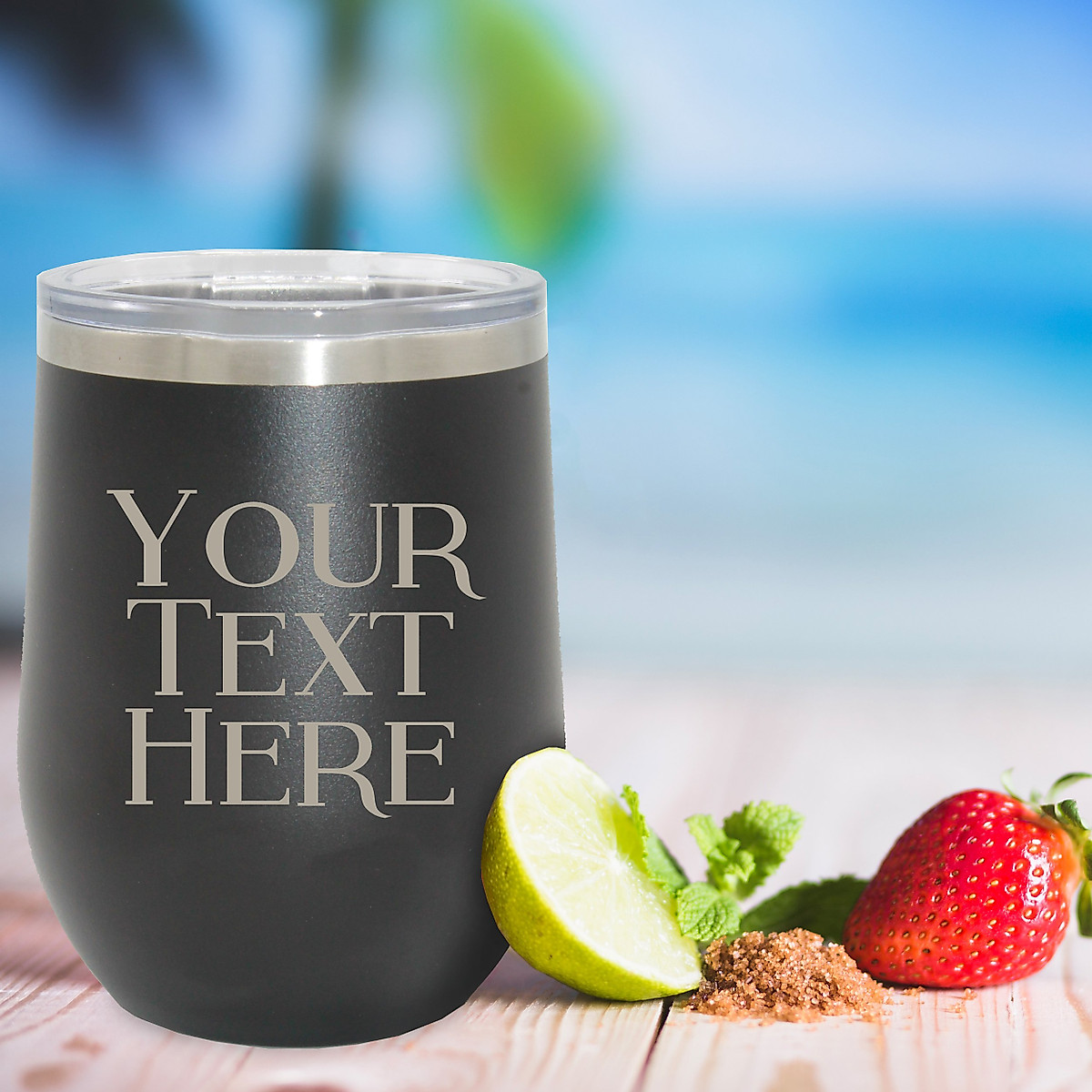 My Personal Memories Personalized Insulated Wine Tumbler - Custom Monogrammed Stemless Wine Cup - Your Text Here (Black)