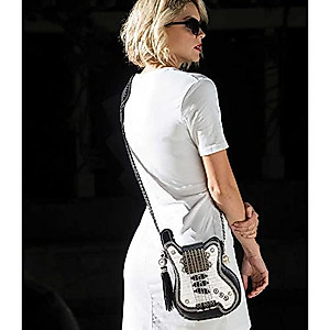 Mary Frances Greatest Hits Beaded Guitar Crossbody Handbag Purse, Black/White