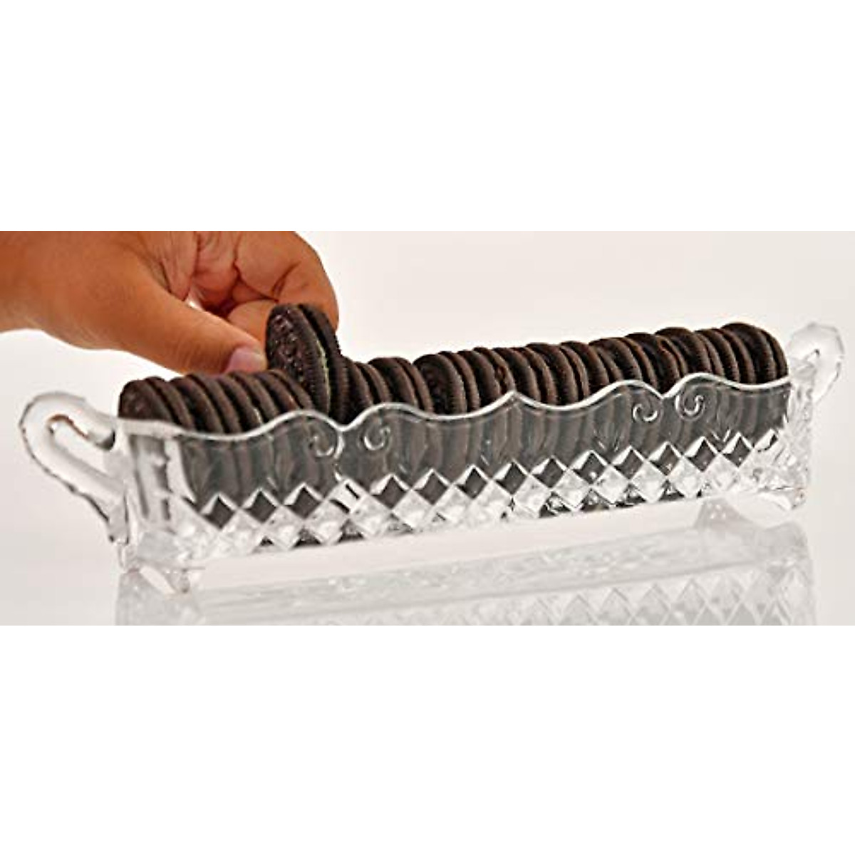 HOME-X Clear Glass Relish or Cracker Tray, Crystal Serving Tray – Set of 2, 11 ¾” L x 2 ½” W x 1 ½” H