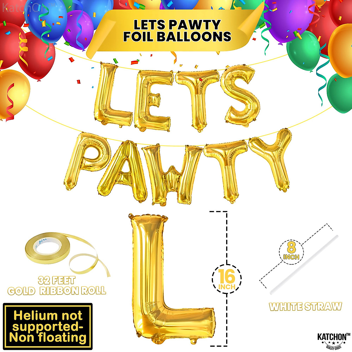 KatchOn, Lets Pawty Balloons Gold - 16 Inch | Lets Pawty Banner, Pawty Birthday Decorations | Dog Birthday Balloons, Lets Pawty Birthday Decorations | Dog Birthday Banner, Dog Birthday Party Supplies