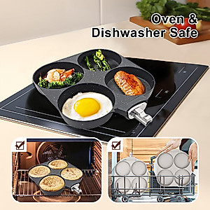RANXINGST Egg Pan Induction, Non Stick 4 Cup Pancake Pan with Detachable Handle Burger Pan Egg Frying Pan for Breakfast - White