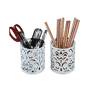 EasyPAG 2 Pack Pen Holder for Desk Premium Metal Pencil Holder Pen Cup Marker Holder Makeup Brush Holders, Desk Accessories & Workspace Organizers for Home, School & Office,White
