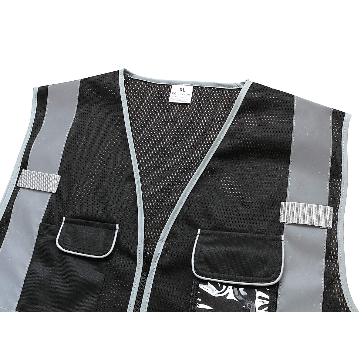 LOHASWORK Reflective Mesh Safety Vest - High Visibility Multi Pockets Breathable Workwear, ANSI/ISEA Standard (Medium, Black)