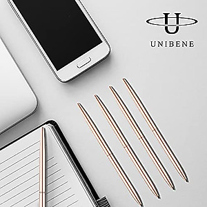 Unibene 6 Pack Ballpoint Pens-Rose Gold, Slim Mentallic Retractable Lightweight Pens Set Nice Gift for Business Office Students Teachers Christmas, Medium Point(1mm)-Black ink