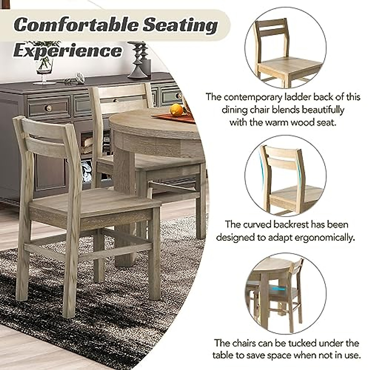 Lonfencr Round Dining Table Set for 4, Circle or Oval Extendable Table with 4 Dining Chairs,5 Piece Kitchen Table Set with Drawer, Dining Room Set for Apartment,Bistros and Farmhouse,Natural
