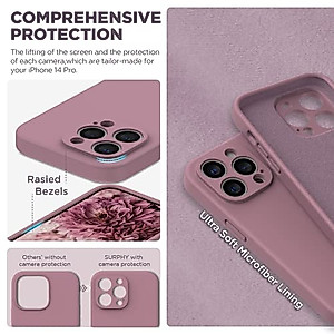 SURPHY Designed for iPhone 14 Pro Case with Screen Protector, (Camera Protection + Soft Microfiber Lining) Liquid Silicone Phone Case, Lilac Purple