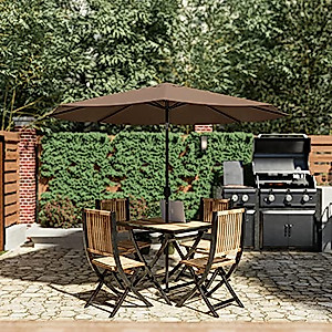 Greesum Patio Umbrella, Outdoor Market Table Parasol with Push Button Tilt, Crank and 8 Sturdy Ribs for Garden, Lawn Backyard & Pool, Brown