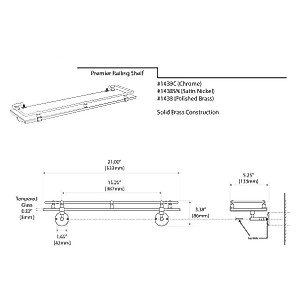 Gatco 1438 Glass Railing Shelf, Brass