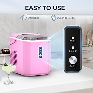 EUHOMY Ice Makers Countertop - 9 Cubes in 6 Mins, 26lbs/Day, Portable Ice Maker with Carry Handle, Self-Cleaning Ice Maker with Ice Scoop & Basket, Compact Ice Maker for Home/Kitchen/Office/RV.(Pink)