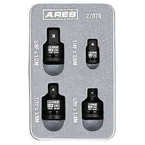 ARES 27070-4-Piece Impact Socket Adapter and Reducer Set - 1/4-Inch, 3/8-Inch & 1/2-Inch Impact Rated Step-Up and Step-Down Adapters with Included Storage Case