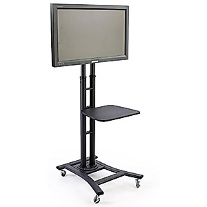 Displays2go, Mobile TV Stand for 37 to 70 Inch LCD Monitor, 4 Locking Casters, 19 Inch AV Shelf - Black (MBTVSBKBSS)