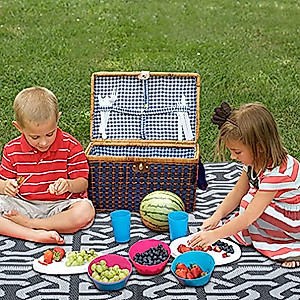 SAND MINE Reversible Mats, Plastic Straw Rug, Modern Area Rug, Large Floor Mat and Rug for Outdoors, RV, Patio, Backyard, Deck, Picnic, Beach, Trailer, Camping (5' x 8', Black & Grey)