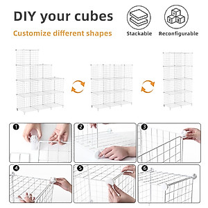 AWTATOS Wire Cube Storage Organizer, Closet Organizers and Storage, Metal 9 Cube Storage Shelves Bookshelf, Portable Closet Clothes Organizer for Bedroom, Home, Office, White