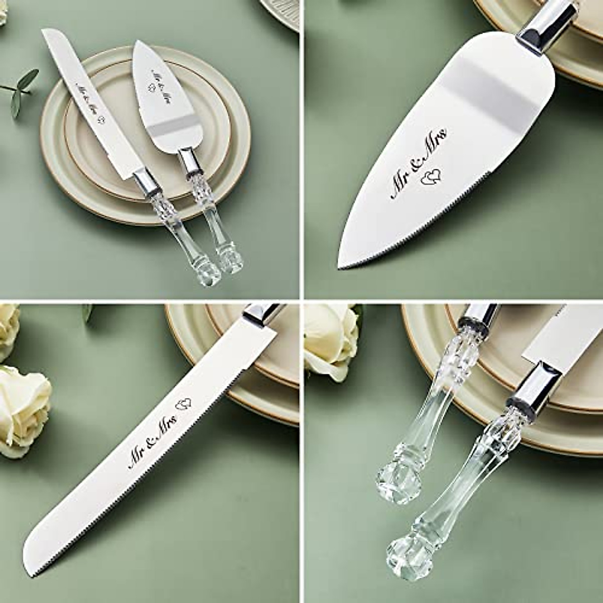 ALICEPUB Wedding Cake Knife And Server Set, Cake Cutting Set for Wedding Stainless Steel Cake Pie Serving Set Personalized Gifts for Birthday, Parties, Events