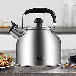MAXCOOK 4.2 Quart/4L Stainless Steel Whistling Tea Kettle,Brushed Satin, Suitable to Boiling Water & Tea on Induction Stove, Gas Stove Top
