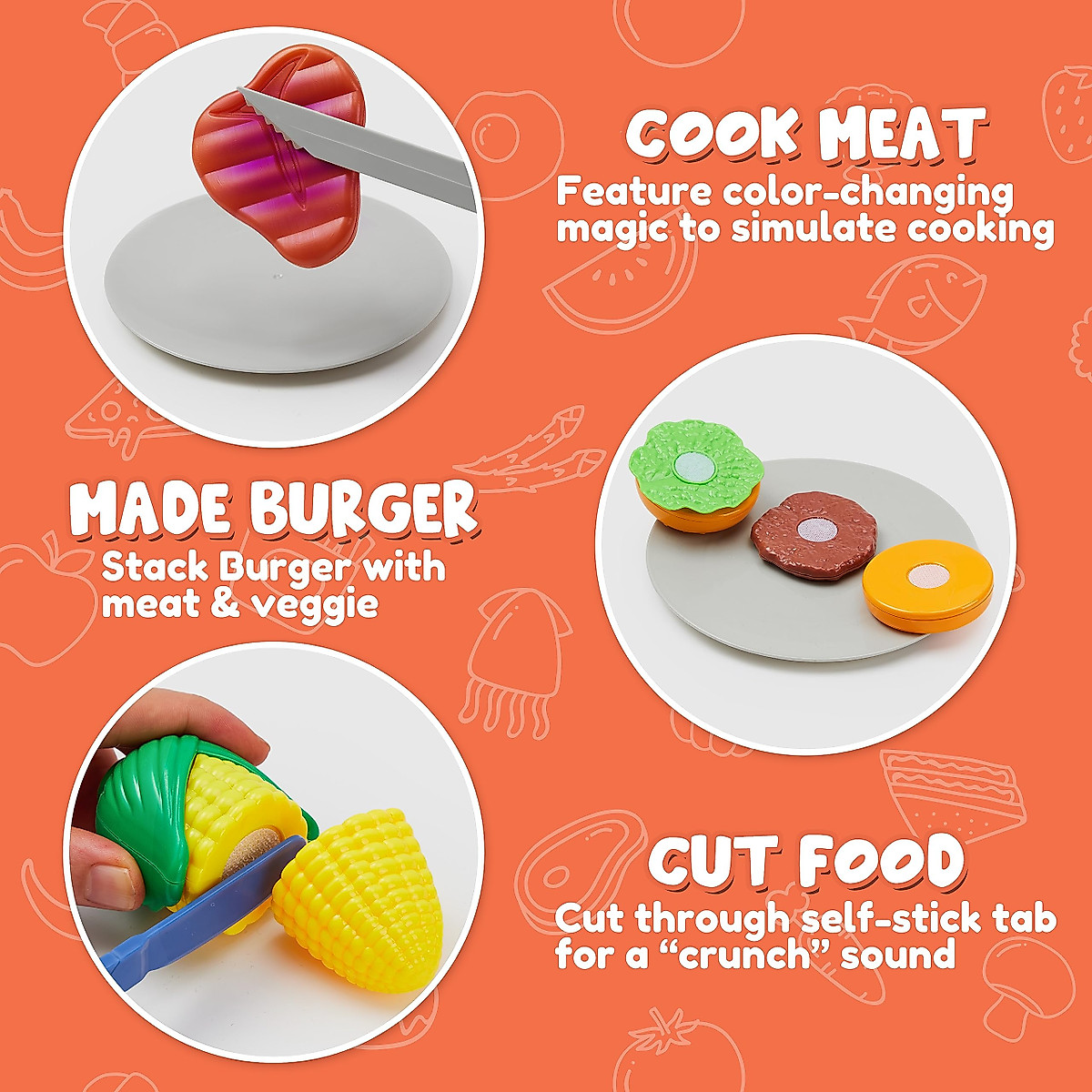 Extra Large 2-Layer BBQ Grill Playset with Pretend Smoke, Light, Sound & Color-Changing Food, Kitchen Toy Set,Pretend BBQ Grill Toy Set for Kids (25X13X12 Inch)