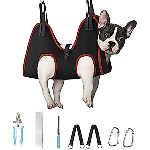 Supet Dog Grooming Hammock for Dog and Cat, Relaxation Pet Grooming Sling Helper, Breathable Pet Grooming Hammock for Nail Trimming, Ear/Eye Car with Nail Clippers/Trimmers/Scissors Black