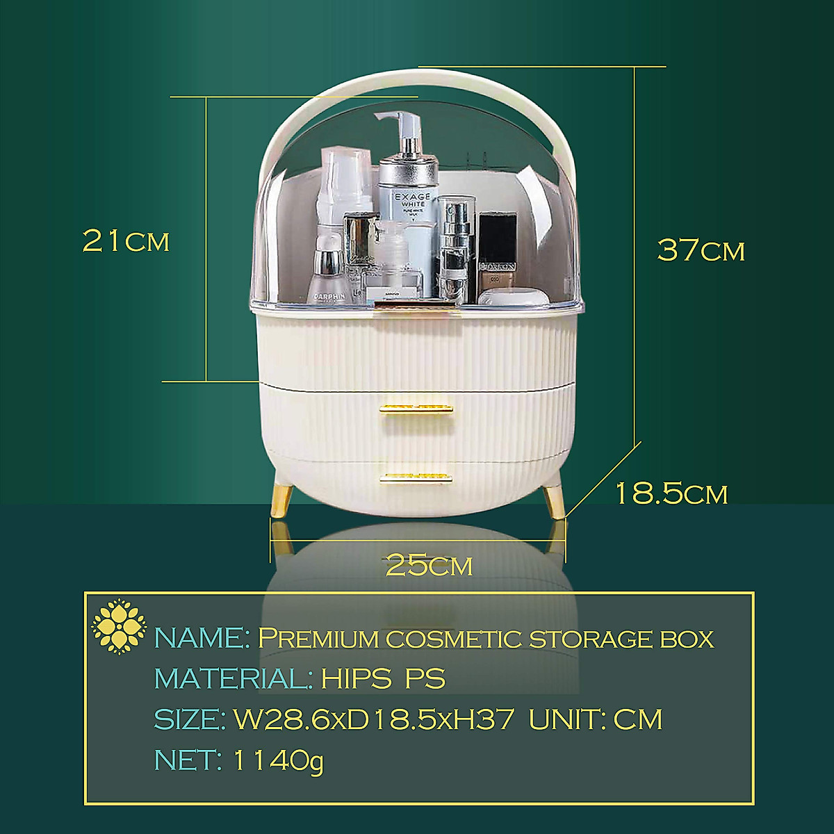 KOSA Large Makeup Organizer,Travel Makeup Case,Clear Cosmetic Storage Organizer,Looks Elegant Sitting on Your Vanity, Bathroom Counter or Dresser. Clear Design for Easy Visibility.(White)