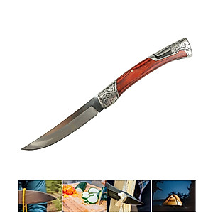 Theboneedge Red Rosewood Handle Engraved Design 9" Open Folding Pocket Knife 3cr13 Steel Outdoor Survival Hunting Knife for Camping by Survival Steel