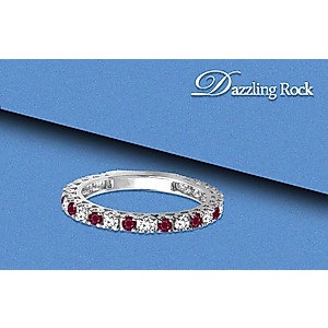 Dazzlingrock Collection 10K Round Ruby And White Diamond Eternity Stackable Ring Anniversary Wedding Band, White Gold, Size 7