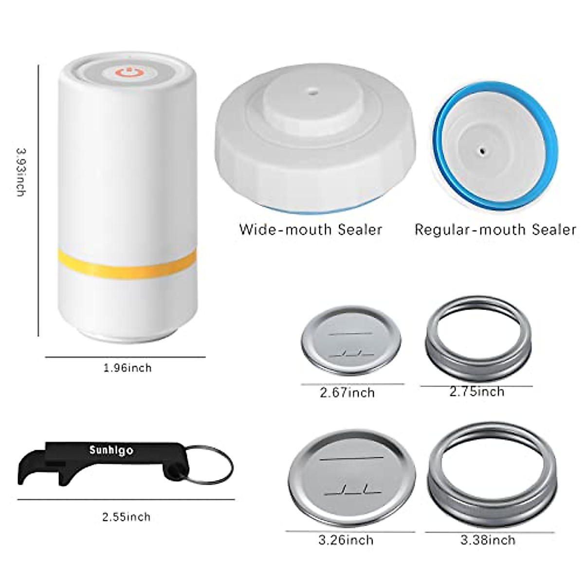 Mason Jar Vacuum Sealer,Electric Vacuum Sealer Kit for Wide-Mouth & Regular-Mouth Mason Jar,Rechargeable Automatic Food Vacuum Sealer with 8pcs Canning Lids Set