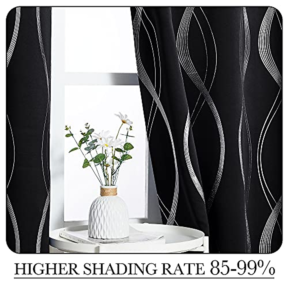 NICETOWN Blackout Curtain Panels 84 inches - Light Reducing Thermal Insulated Solid Grommet Blackout Curtains/Panels/Drapes for Living Room/Nursery/Kids Room (Set of 2, 52 inches by 84 Inch, Black)