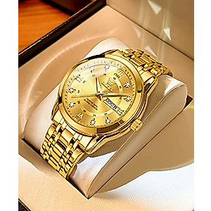 OLEVS Gold Watches for Men Luxury Stainless Steel Man Watch Roman Numerals Gold Men's Wrist Watch Waterproof Dress Analog Big Face Easy to Read Reloj De Hombre