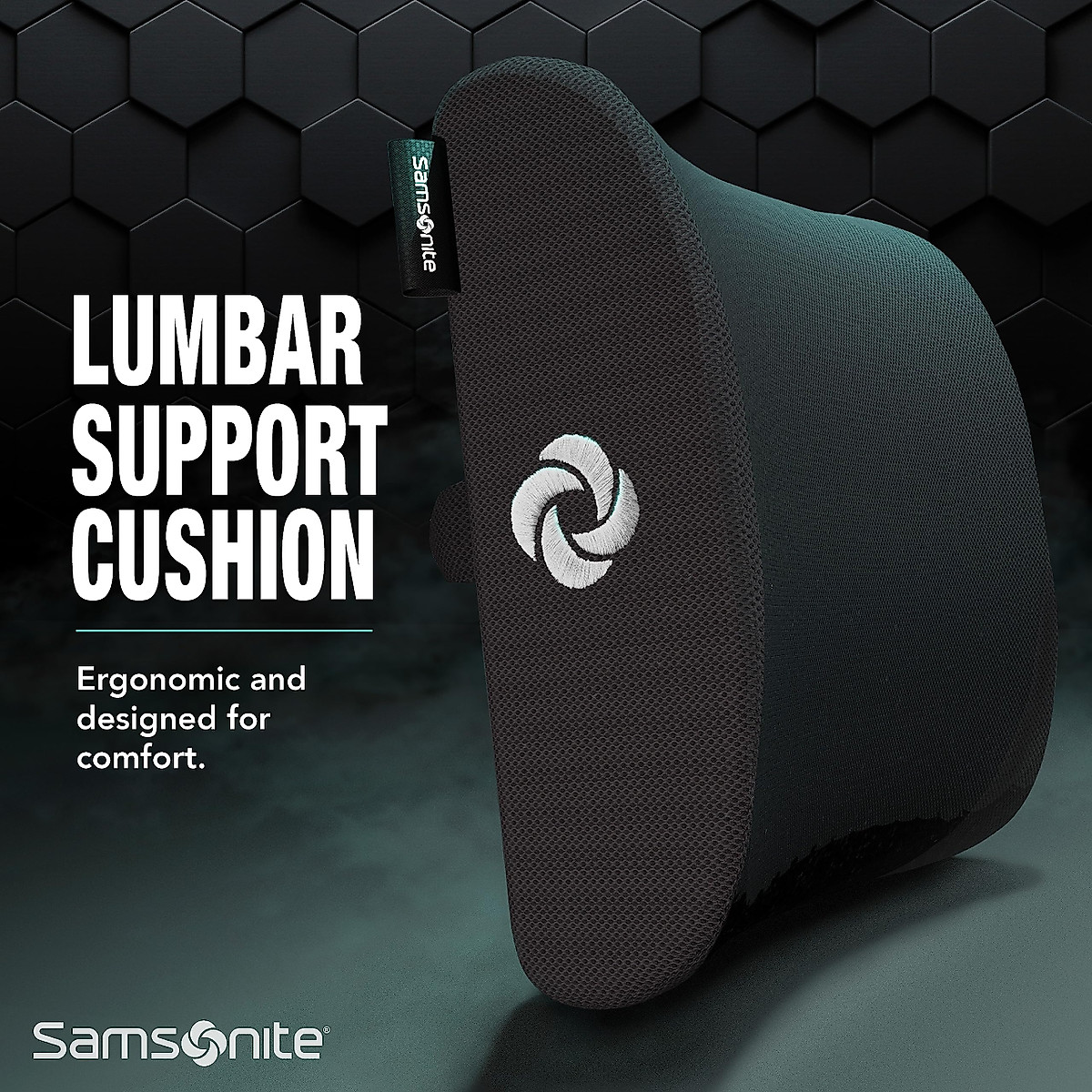 SAMSONITE - Lumbar Support Pillow For Office Chair And Car Seat, Memory Foam, Versatile Use Lower Back Cushion
