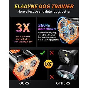 eladyne Ultrasonic Dog Bark Deterrent Devices, Anti Bark Dog Training & Behavior aids-3X Sonic Emitters 4 Modes 50ft Range Control－Barking Silencer Indoor & Outdoor, Rechargeable