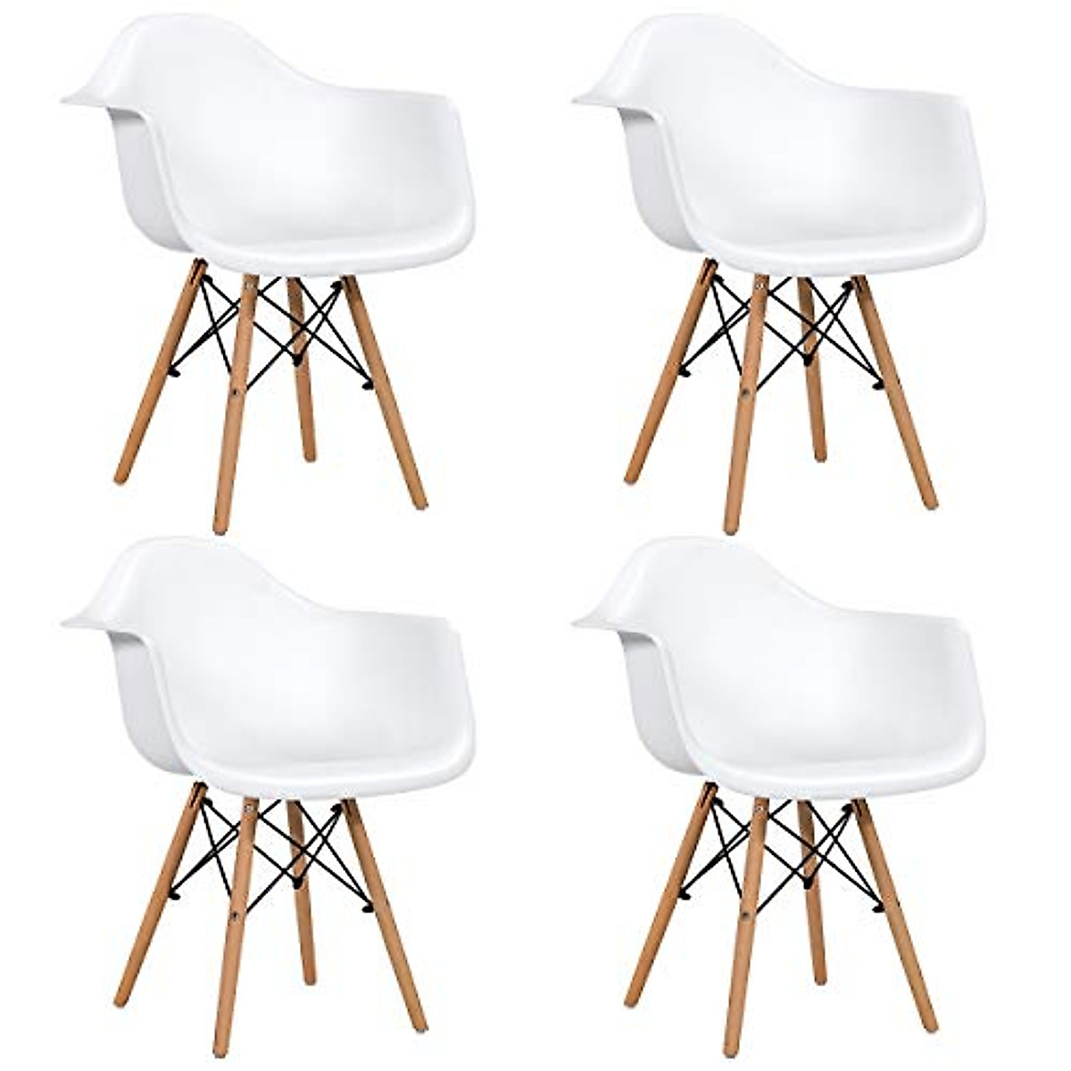 Giantex Dining Chairs Set of 4 White, Easily Assemble Modern Mid Century Dining Chairs with Wood Legs, Max Load to 330 Lbs, Plastic Kitchen Chairs with Arm for Dining Room