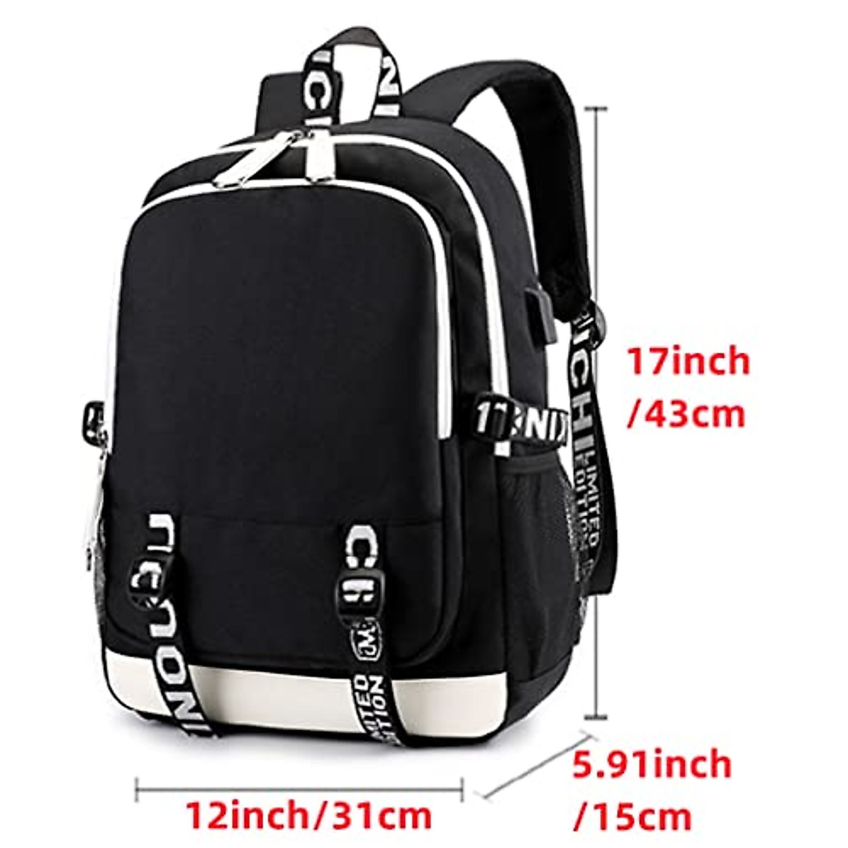 17Inch Chainsaw Man Backpack with USB Charging Port, Anime Cosplay Pochita Denji Power Latop Backpacks for School Travel (Pochita-A)