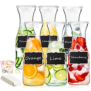 CUCUMI 6pcs 35oz Glass Carafe with Lids, Glass Juice Carafe Set for Mimosa Bar, Bubbly Bar, Brunch, Iced Tea, Parties Banquets